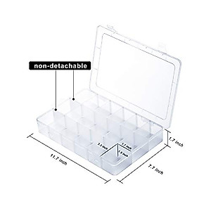 iBune 18 Grids Large Plastic Compartment Container, Bead Storage Organizer Box Case with Adjustable Removable Dividers for Jewelry Craft Tackles Tools, Size 11.7 x 7.7 x 1.7 in, White
