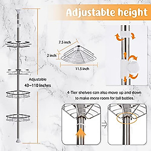 UIFER Corner Shower Caddy, Rustproof Shower Organizer Stainless Steel Tension Pole Shower Shelves, Height Adjustable 43 inch to 110 inch …