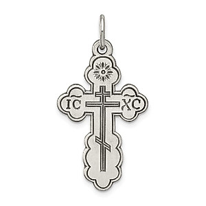The Black Bow Sterling Silver Antiqued Eastern Orthodox Cross Pendant, 13 x 25mm
