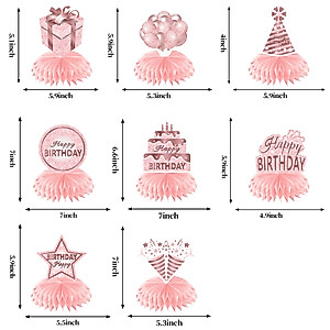 Pink Rose Gold Happy Birthday Decorations Honeycomb Centerpieces for Women Girls, 8Pcs Pink Happy Birthday Table Centerpieces Party Supplies, 16th 21st 30th 40th 50th 60th Bday Table Toppers Decor