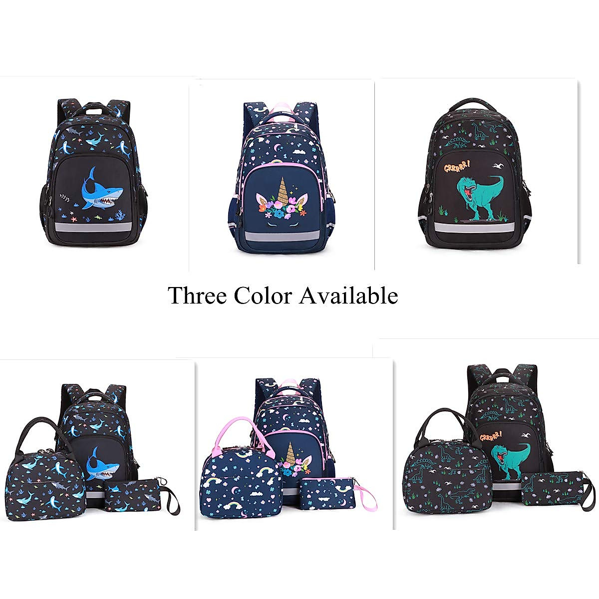 VIDOSCLA 3Pcs Cute Cartoon Prints Backpack Primary Schoolbag Outdoor Travel Daypack Elementary Student Bag Kit Knapsack for Kids