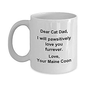 Funny Maine Coon Coffee Mug Dear Cat Dad Birthday Mug for Cat Lovers I Will Pawsitively Love You Furrever Tea Cup for Men Christmas Present for Him