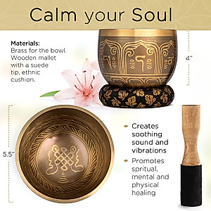 Telsha Meditative Deep Singing Bowl with Mallet and Cushion - Tibetan Sound Bowls for Energy Healing, Mindfulness, Grounding, Zen, Meditation - Exquisite, Unique Home Decor and Gift Sets, 1693