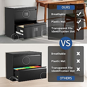 TOPKEY 2 Drawer Lateral File Cabinet with Lock, Metal Filing Storage Vertical Cabinets for Home Office Hanging Letter/Legal/F4/A4, Lockable Metal Horizontal File Cabinet with Card Slot(Black)
