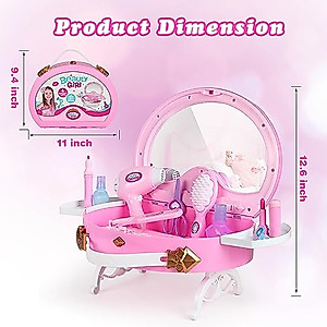 Little Princess Toddler Vanity Set, Portable Makeup Kits with Lights and Music & Real Mirror & Multiple Accessories, Best Birthday Christmas Festival Gift for Girls 3-7 Year Old Toddlers 1-3