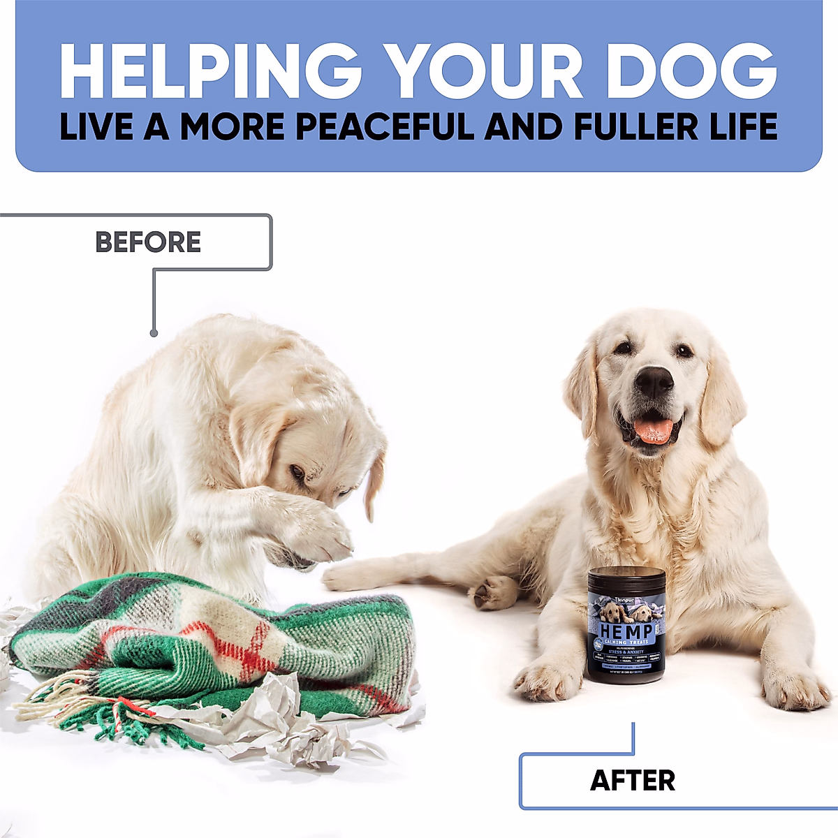 Kinpur Pet Care Calming Chews for Dogs with Hemp Oil - Aid During Thunderstorms, Separation, Car Rides - Hip and Joint Health - Tasty Dog Calming Treats, 180 Peanut Butter Flavored Chews