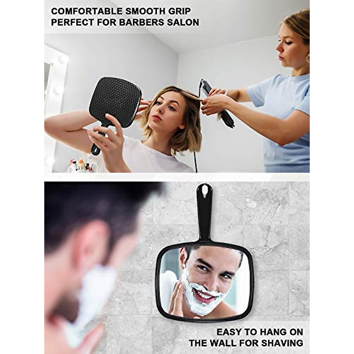 MIRRORNOVA Hand Mirror, Barber Hairdressing Handheld Mirror with Handle for Salon, Square, Black, Medium