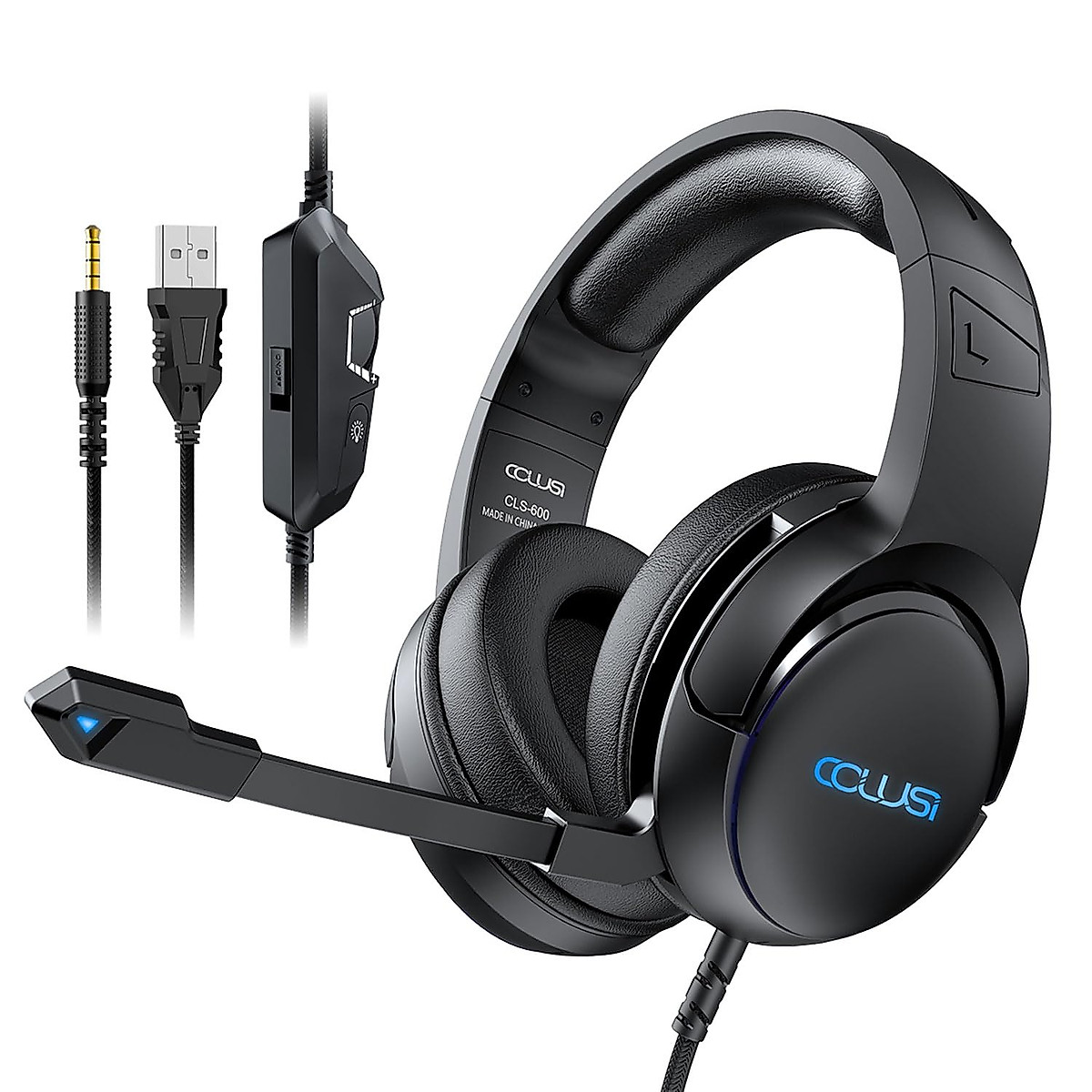 COLUSI C600 AUX Wired Gaming Headset with Hidden-Type Microphone, One Key Mute Over Ear Headphones with 3.5mm Audio Jack RGB Light