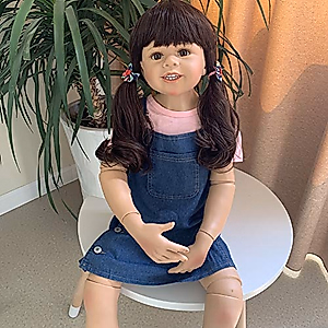 Huge Reborn Toddler Girl Doll 39 inch Full Body Vinyl Life Like Baby Dolls Girl Curly Hair Can Stand Girl Model Model Ball Jointed Doll Collectible High Qualtity