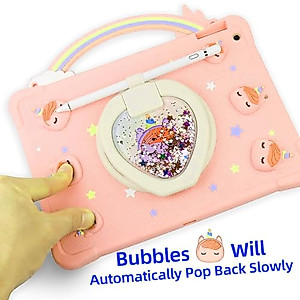 [Super Cute Rainbow Handle Unicorn Case] Compatible with iPad 10.2 Inch 2021/2020 iPad 9th/8th (Orange)