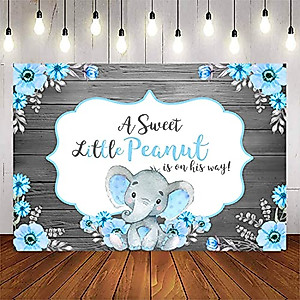 Avezano 7x5ft Little Peanut Backdrop for Boy Baby Shower Party Background Blue Elephant and Floral Backdrops A Little Peanut is On The Way Baby Shower Supplies