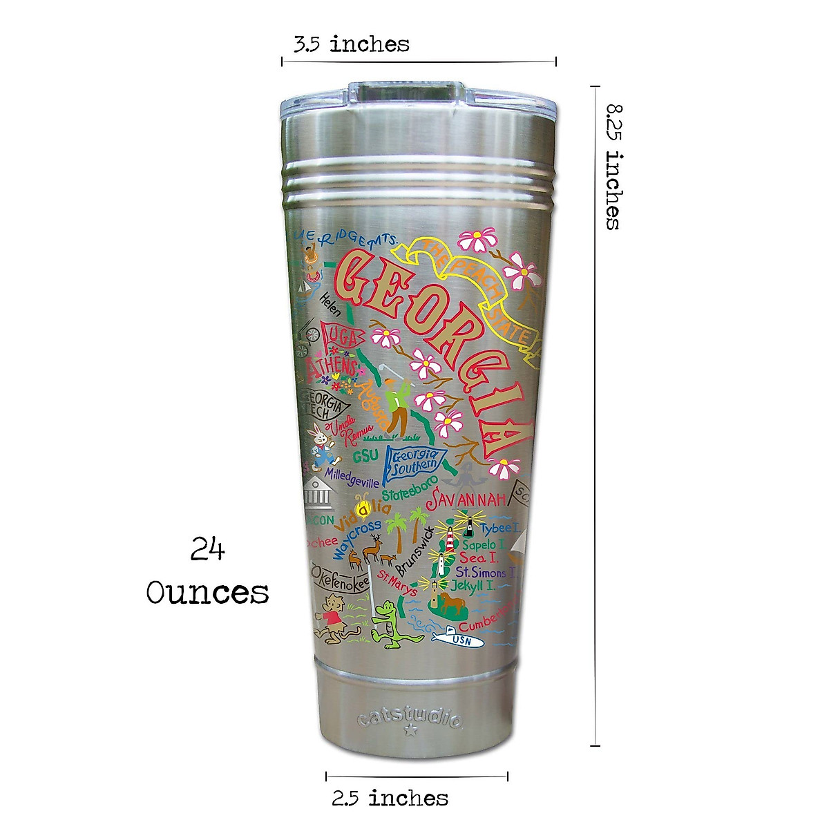 Catstudio Georgia Thermal Tumbler | Triple Wall Insulation With Non Slip Bottom | Great Travel Cup for Water, Coffee, Tea, or Smoothies