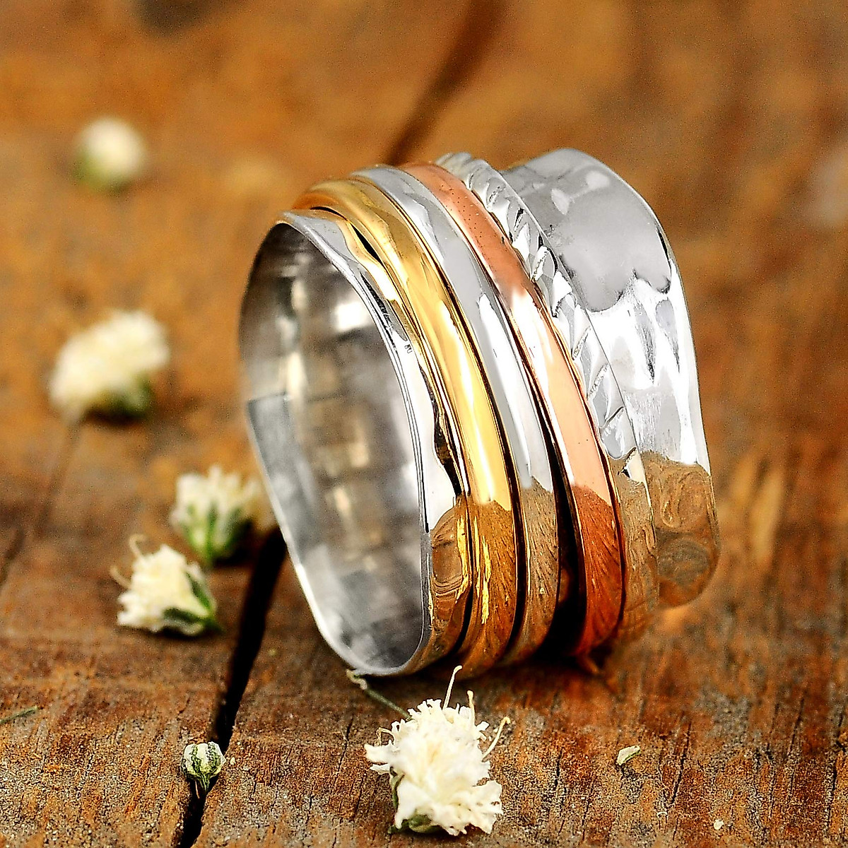 Boho-Magic Spinner Ring for Women 925 Sterling Silver with Copper Brass and Silver Fidget Rings (9)
