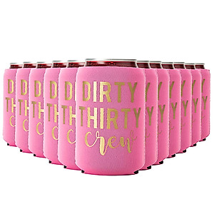 Dirty Thirty Crew Can Coolers, 30th Birthday Party Coolies, Set of 12, Black/White and Gold Thirtieth Birthday Cup Coolers, Perfect for Birthday Parties, Birthday Decorations
