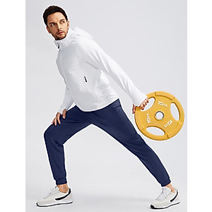 Pudolla Men's Joggers Sweatpants Fleece Lined Pants with Zipper Pockets for Winter Running Workout Gym(Navy X-Large)