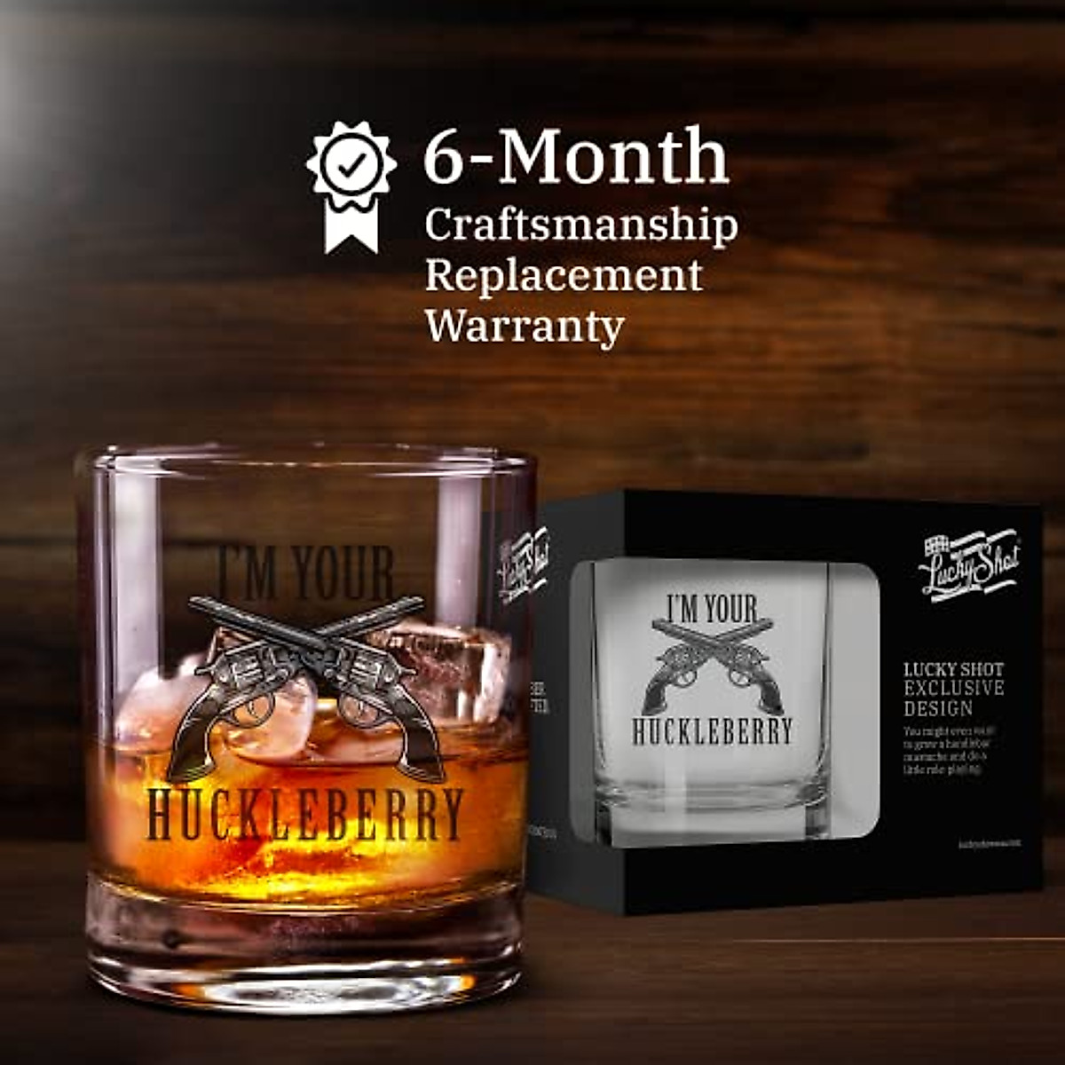 Lucky Shot - I'm Your huckleberry Whiskey Glasses | Native American Gifts for Men | Old Fashioned Wine Glasses | Gift for Him | Novelty Gift | Funny Glassware (11 oz)