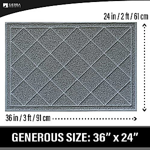 Sierra Concepts Large Cat Litter Mat 36"x24" - Kitty Box Pet Food Bowl Trapping Dirt, Soft on Paws Feeding Accessories, Waterproof, Anti Slip, Floor Door Mats Low Profile Heavy Duty Durable, Gray