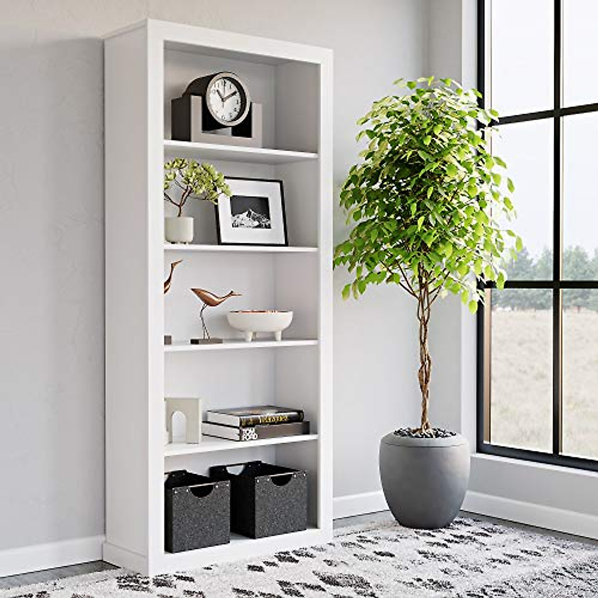 Edenbrook Sumac Bookcase, 5-Shelf Organizer for Bedroom Furniture or Home Office Furniture, White Bookshelf