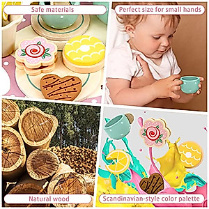 Wooden Tea Set for Little Girls Play Food Pretend Play Kitchen Accessories for 3 4 5 Years Old Girls and Boys Toddler Princess Tea Time Party Food Toys