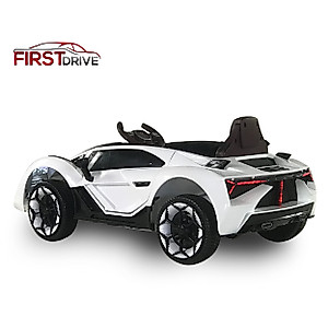 First Drive Lambo Concept 12v Car for Kids to Drive for Boys/Girls - Dual Motor Electric Power Ride on Car with Remote, MP3, Aux Cord, Led Headlights, and Premium Wheel (White)