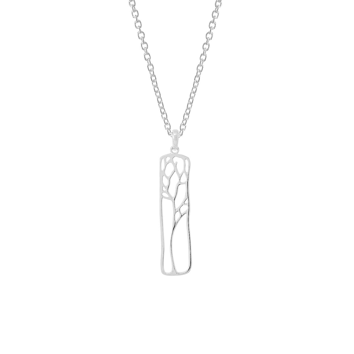 Boma Jewelry Sterling Silver Rectangle Tree Silhouette Pendant Necklace, 20 Inches