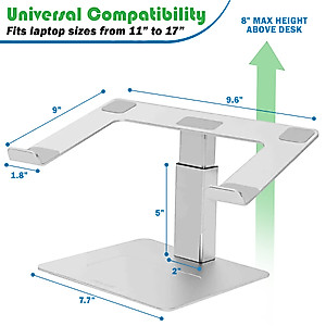 Adjustable Laptop Stand for Desk – Adjustable Height Adjustable Angle Laptop Riser Computer Stand for Desk - Aluminium Metal Laptop Holder - 11” to 17” inch Mac MacBook Pro Air Dell HP - Silver