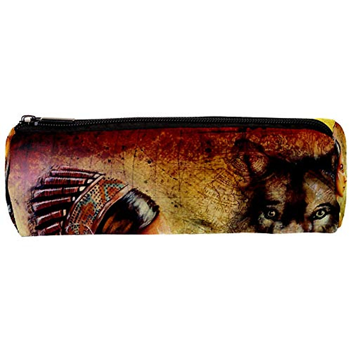 Indian Woman with Wolf Pencil Bag Pen Case Stationary Case Pencil Pouch Desk Organizer Makeup Cosmetic Bag for School Office