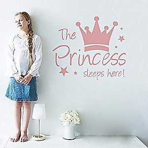 The Princess Sleep Here Crown Stars DIY Removable Peel and Stick Wall Decals with Quote Wall Stickers Decor for Girls Kids Bedroom Nursery Birthday Party Favor