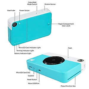 Kodak Printomatic Instant Camera (Blue) Gift Bundle + Zink Paper (20 Sheets) + Case + 7 Sticker Sets + Markers + Photo Album. , 2x3