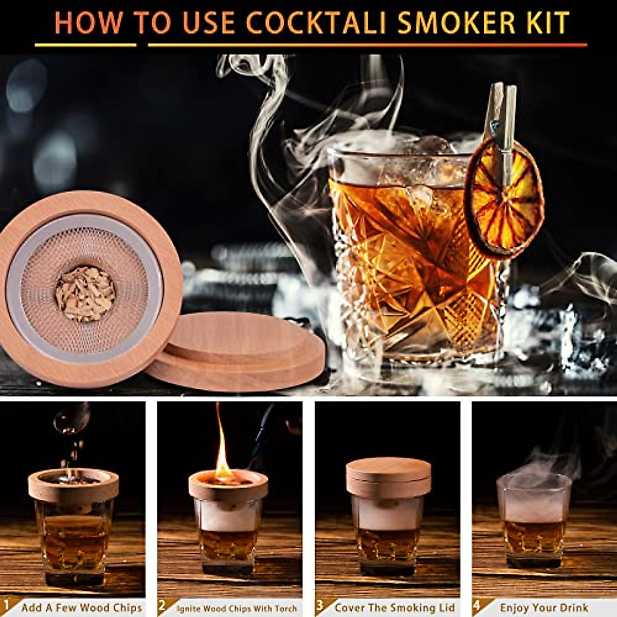 Fathers Day Gifts From Daughter - Grandpa Fathers Day Gifts, Funny Bourbon Fathers Day Gifts For Men Old Fashioned Smoker Kit With Wood Chips For Whiskey, Drink, Unique Birthday Gifts Ideas For Papa