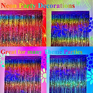 Sparkling Neon Rainbow Foil Fringe Curtain Backdrop Metallic Streamers Photo Booth Props for Birthday Bachelorette Gay Pride Day Graduation Wedding 80s 90s Disco Party Decorations- 2 Packs (3.3x6.6Ft)