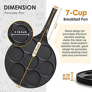 7-Mold Pancake Pan Nonstick Breakfast Griddle, Gas Compatible,9.7 inch Black