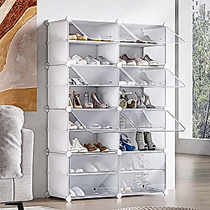 UNZIPE 8 Cube 32 Pairs Plastic Freestanding Shoe Rack Storage Cabinet Bundle with 2 Pack Plastic Closet Storage Bins with Handle