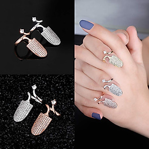 JINAO 14K 6 Times Gold Platinum Plated Full Bling Iced Out CZ Women Fashion Finger Nail Ring for women Unique Fingernail Protective Nail Cap Cover Ring (White Gold)