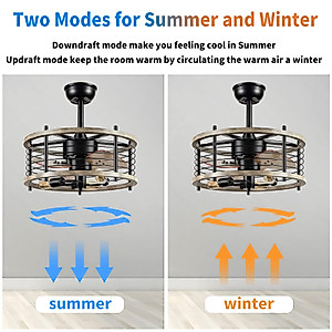 SHIHOT Caged Ceiling Fans with Lights and Remote, Farmhouse Rustic 20 Inch Fandelier Small Ceiling Fan with Light for Bedroom Kitchen Dining Living Room