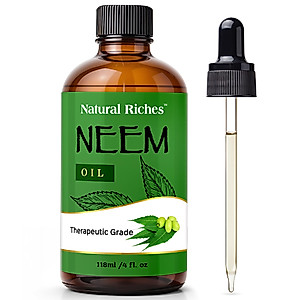 Natural Riches Neem Oil for Skin Care Cold Pressed, 100% Pure. Great for Hair Care, Skin, Nails, Acne Anti-Aging Moisturizer - You can also use it on plants. 4 fl. oz.