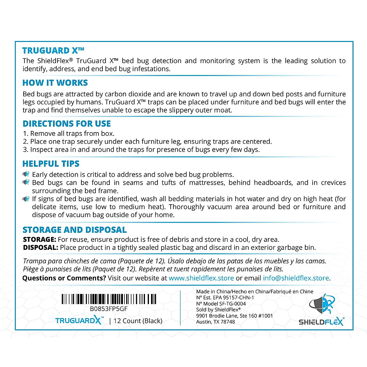 Bed Bug Trap — 12 Pack | TruGuard X Bed Bug Interceptors (Black) | Eco Friendly Bed Bug Traps for Bed Legs | Reliable Insect Detector, Interceptor, and Monitor for Pest Control and Treatment