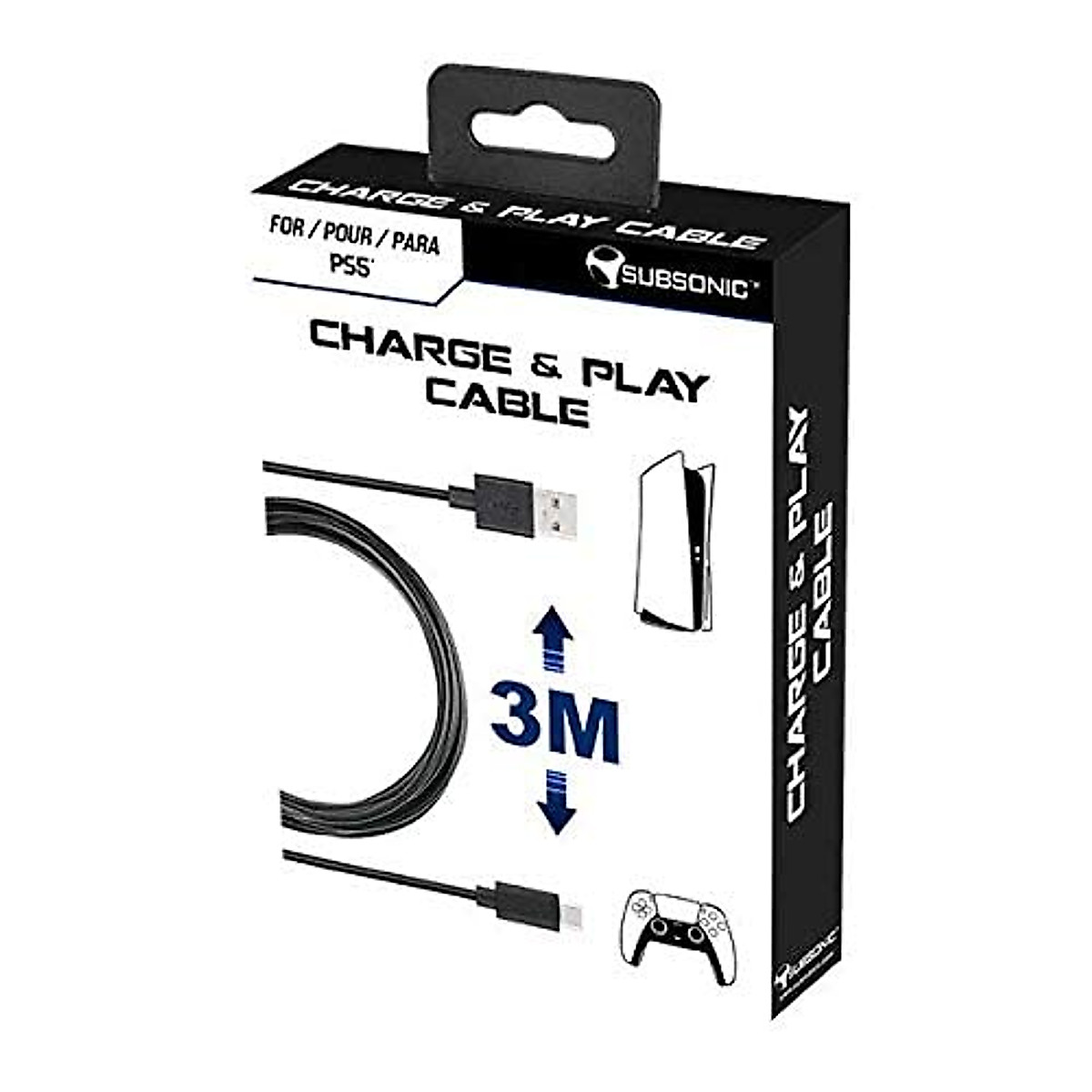 Subsonic - Accessory - 3 Meters USB C XXL Charging Cable for PS5 Controller - PlayStation 5 (PS5)