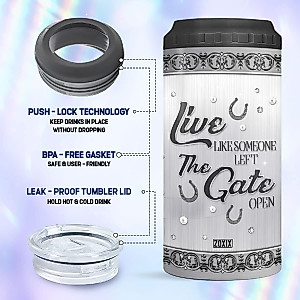 ZOXIX Live Like Someone Left The Gate Open Horse Can Cooler Tumbler Customized 16oz 4-in-1 Can Holder Travel Animal Print Cup Stainless Steel Insulated Personalized Horse Gifts