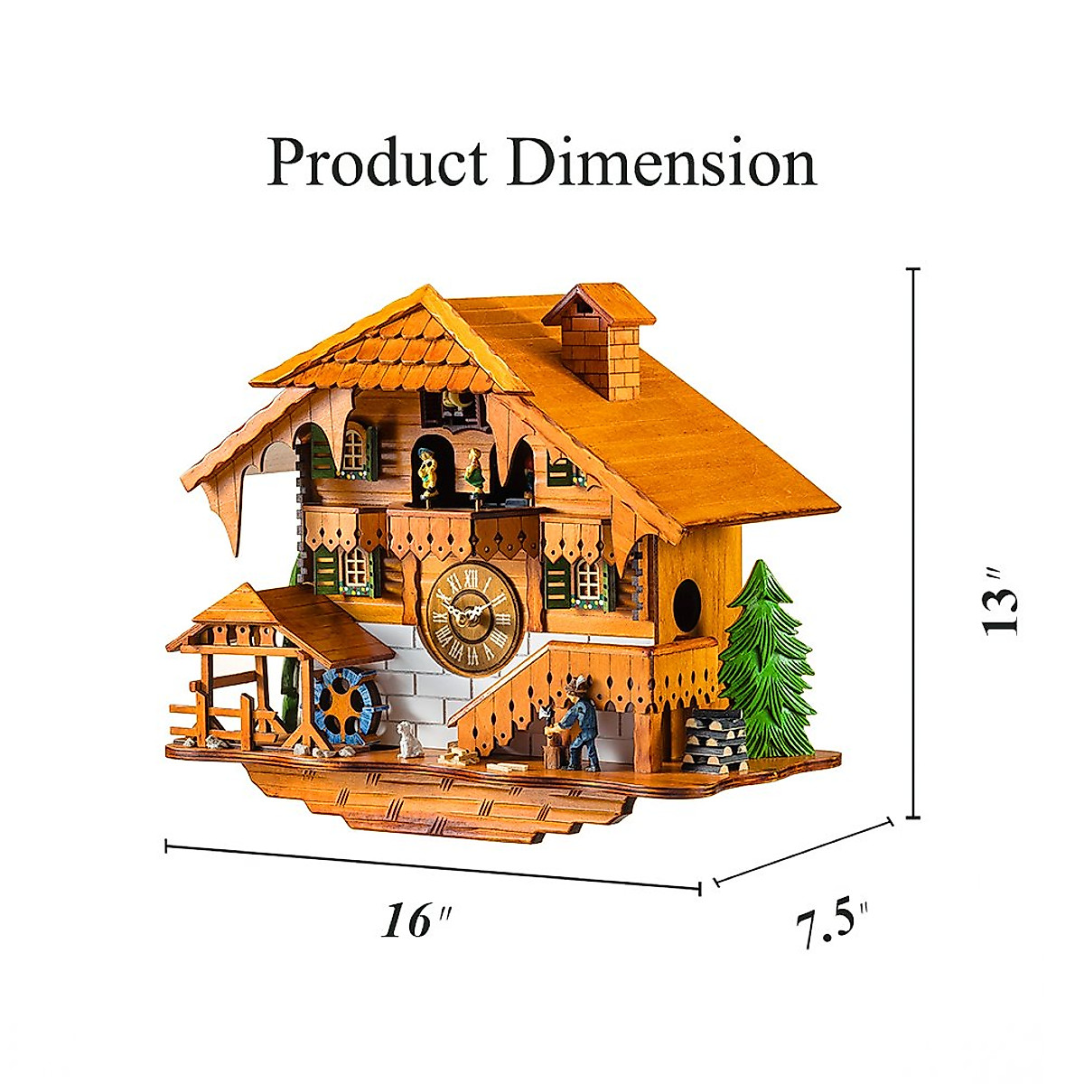 Kintrot Cuckoo Clock Black Forest Quartz Wall Clock Pendulum Movable Bird, Dancers, Watermill, Wood Chopper