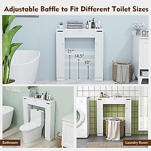 Tangkula Over The Toilet Storage Cabinet, Freestanding Toilet Storage with Adjustable Shelves & Paper Holder, 2 Side & Pull-Down Door, Space Saving Toilet Cabinet for Bathroom Laundry (White)