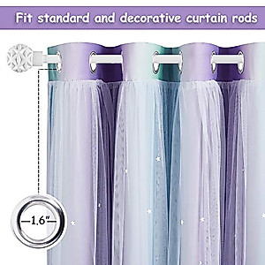 NICETOWN Kids Blackout Curtains for Girls, Star Cutout Teal & Purple Double Layer Curtains for Bedroom Grommet Mix & Match Baby Window Decor Drapes for Nursery/Living Room, 2 Panels, 52" W x 72" L