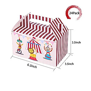 KEPATO 24PCS Carnival Circus Theme Party Decoration Favor Cupcake Paper Treat Boxes, Gift Cake Goody cookie Goodies Gable Treat Box, Baby Shower Birthday Party Supplies