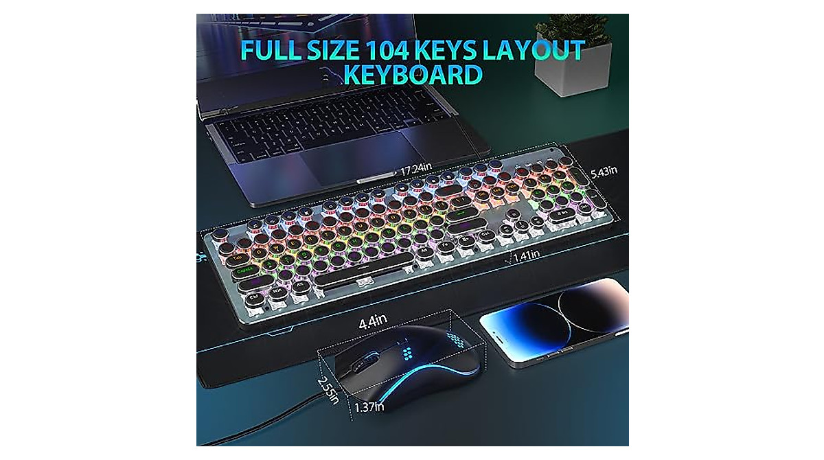 Retro Mechanical Gaming Keyboard & Mouse Combo - RGB
