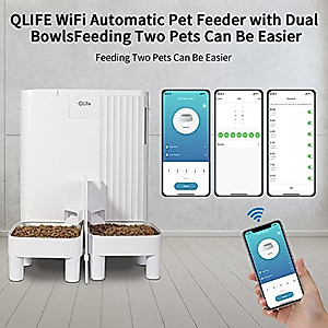 QLIFE Automatic Cat Dog Feeder: Dry Food Dispenser for Dog, Auto Pet Feeder, Portion Control Automatic Dog Feeder (White WiFi, 6L)