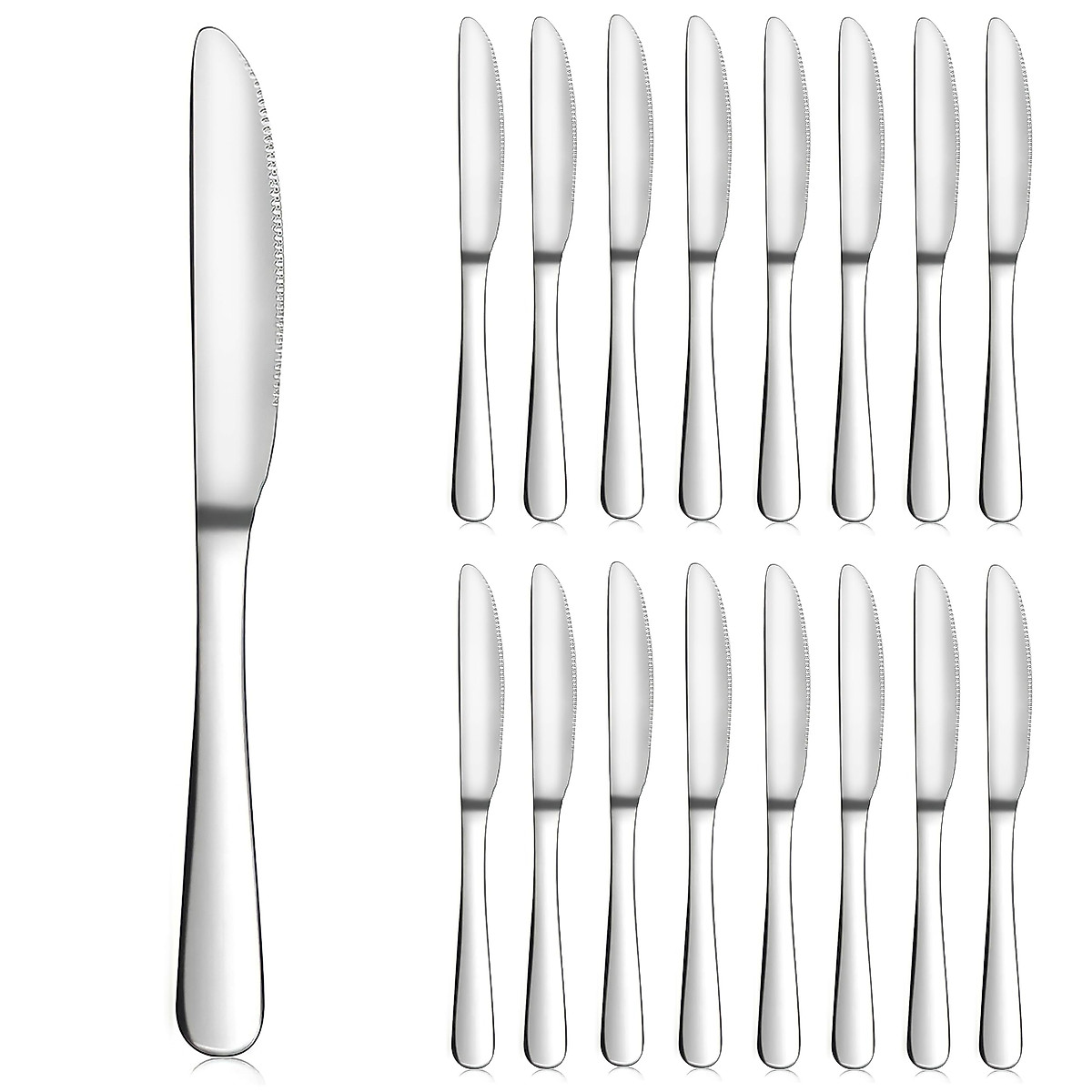 Senadore Stainless Steel Dinner Knife - Knife Set of 16 - Mirror Finish and Dishwasher Safe - 8.7" Dinner Knives for Casual and Formal Occasions (Casual Luxury)