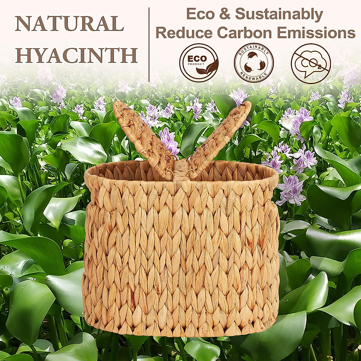 FairyHaus Wicker Toilet Paper Storage Basket with Lid & Handles, 4 Rolls Handwoven Toilet Paper Holder with Storage, Natural Water Hyacinth Toilet Paper Holder Stand Basket for Bathroom