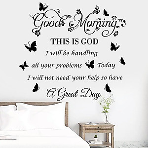Bible Verse Wall Stickers Inspirational Quote Good Morning This is God Wall Decals Religious Wall Stickers Flower Butterfly Wall Decal for Bedroom, Living Room Office Bathroom Wall Decoration.