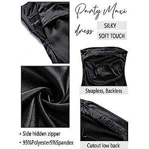 MEROKEETY Women 2023 Summer Strapless Satin Tube Bodycon Backless Wedding Guest Maxi Dress Black Large