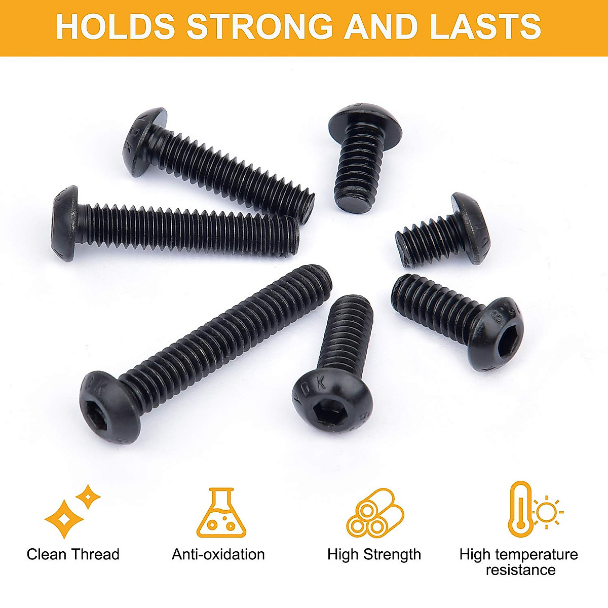 VIGRUE 305Pcs 1/4-20 Bolt and Nut Assortment Kit, 1/4-20 Black Button Head Socket Cap Screw Nuts Washers Kit, Assorted Allen Head Screws, Class 12.9 Alloy Steel